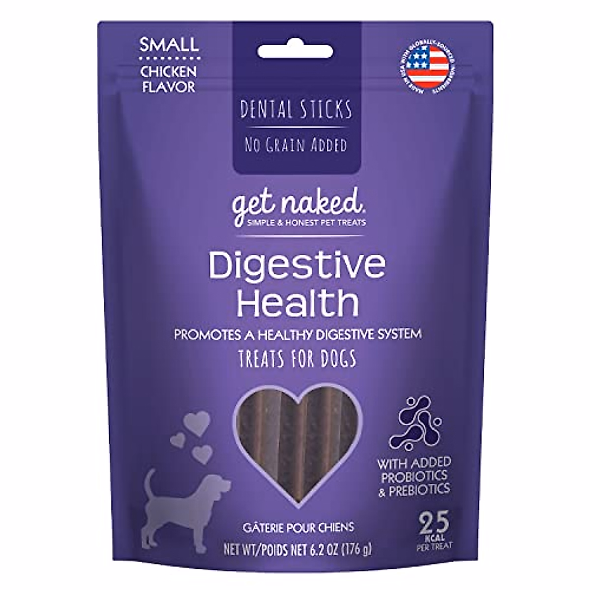 Get Naked Grain Free 1 Pouch 6.2 Oz Digestive Health Dental Chew Sticks, Small