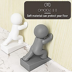 Cute Door Stopper, 2 Pack Buddy Door Stop, Flexible and Effective to Keep Your Door Open (White and Gray)
