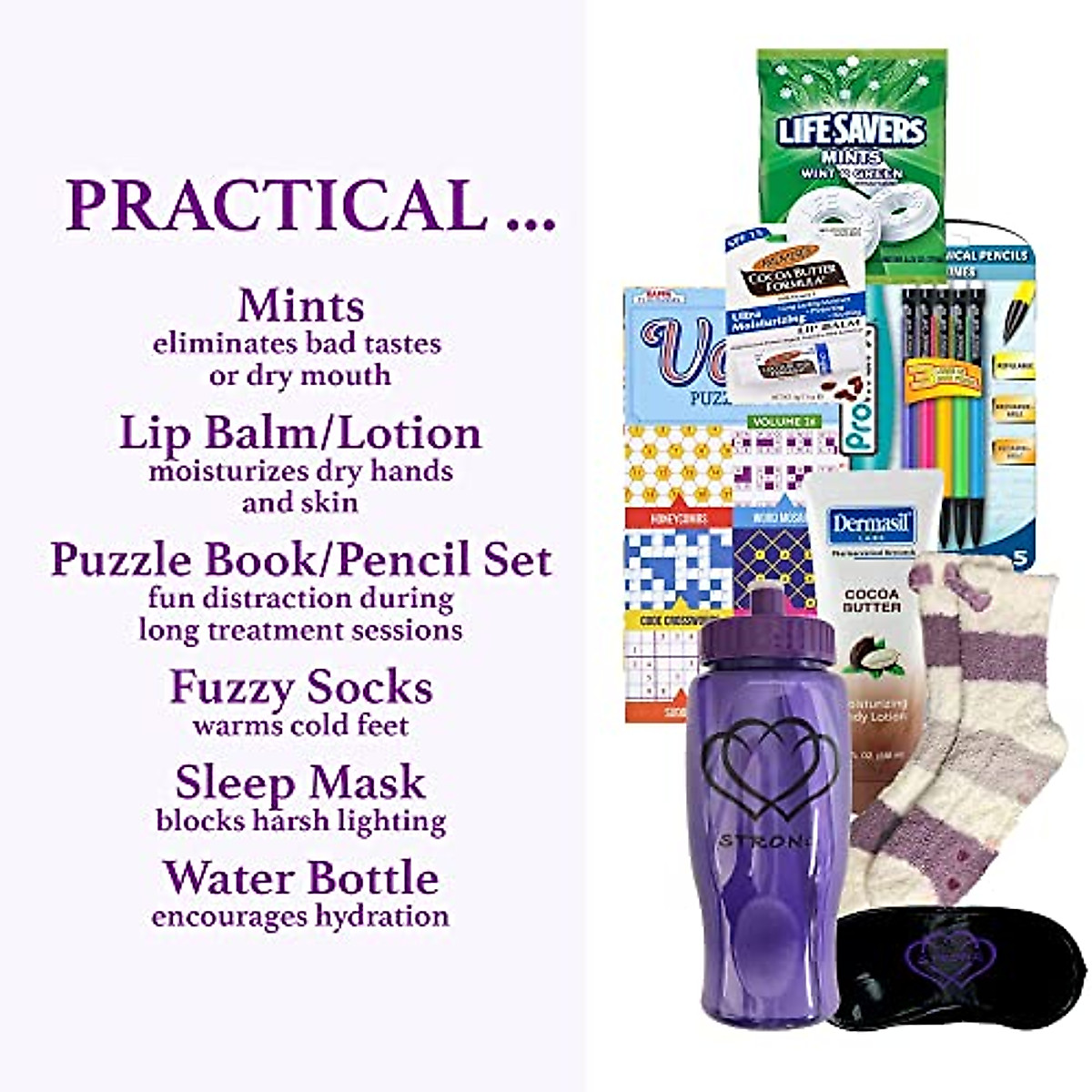 Get Well Soon Cancer Care Package for Women Comfort Gift for Chemo Patient or Any Woman in The Hospital or Ill - Encouragement to Be Strong (Purple Represents All Cancers)
