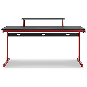 Signature Design by Ashley Lynxtyn Contemporary 63" Home Office Desk with Raised Monitor Stand, Red & Black