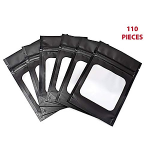 PROGRESS Online » Stand up bottom 110 Pieces Smell Proof Thick Black Mylar Resealable Foil Bags With Window Airtight Ziplock Top Heat Sealable Food Safe Matte Black (4X6 inches)