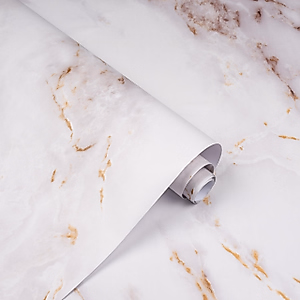 practicalWs Marble Contact Paper for Countertops Waterproof, 15.7in×118.1in Marble Wallpaper Peel and Stick, Self Adhesive Removable White/Gold Wall Paper for Kitchen Backsplash Cabinet Furnitur