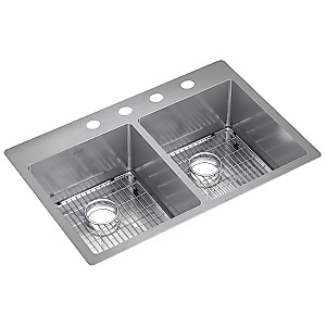 Elkay Crosstown ECTSR33229TBG4 Equal Double Bowl Dual Mount Stainless Steel Kitchen Sink Kit