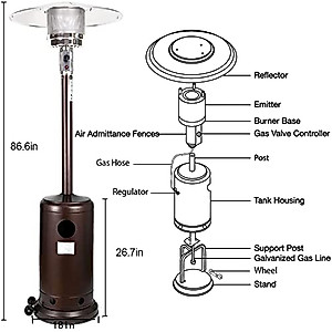 SOARRUCY Outdoor Heaters for Patio Propane - Patio Heater with Cover with Wheels,48000 Btu Stainless Steel Propane Heater for Garden,Party