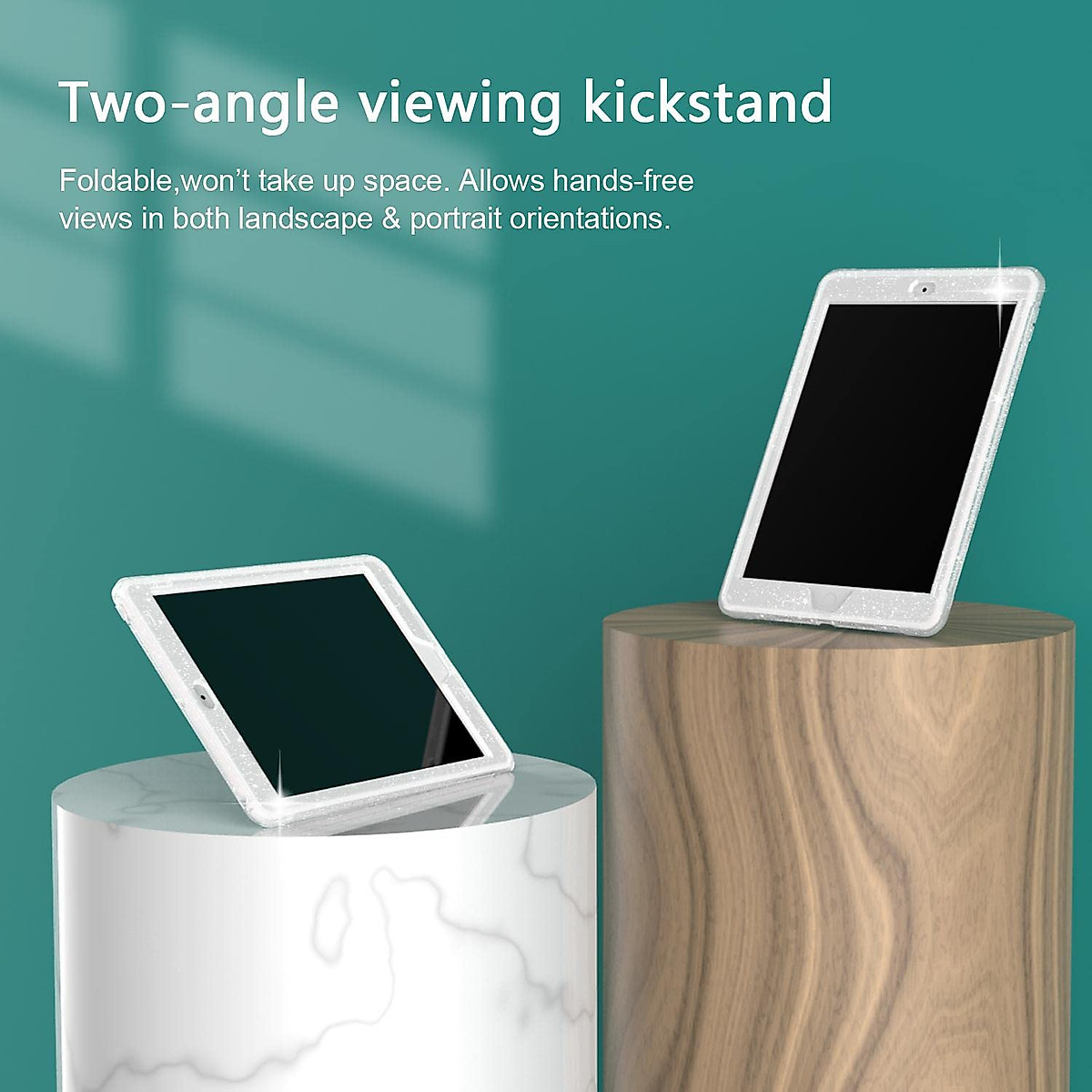 ZoneFoker for iPad 9th Generation Case, for iPad 8th/7th Generation 10.2 inch Case 2021/2020/2019,Clear Glitter Slim Shockproof Hard iPad 9 8 7 Gen Cute Cover with Stand for Kids/Girls/Women