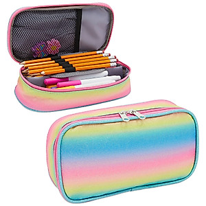 Rainbow Glitter Pencil Case for Girls School Supplies (9 x 4.6 in)