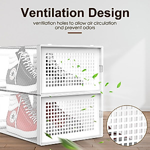 Potahouse® Shoe Storage Organizer, 12 Pack X-Large Stackable Shoe Box with Lids, Fit US Size Women's 12 Men's 11, Sneaker Storage Container Space Saving for Entryway Closet Dorm, White