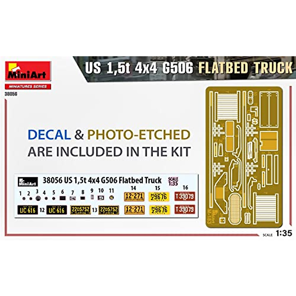 MiniArt MIN38056 1:35-US 1,5t 4x4 G506 Flatbed Truck, Molded Color