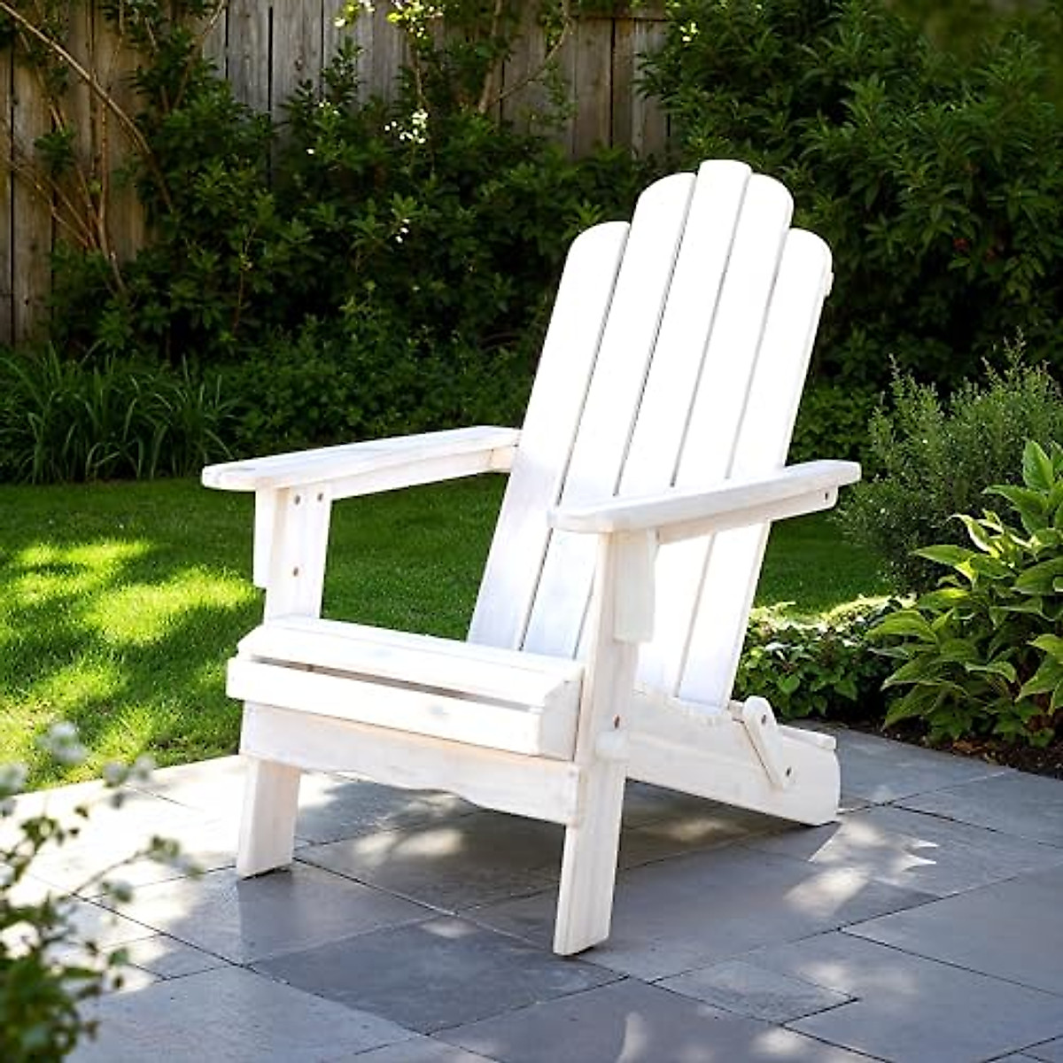 Walker Edison Sully Classic Solid Acacia Wood Outdoor Folding Adirondack Chair, 38 Inch, White Wash