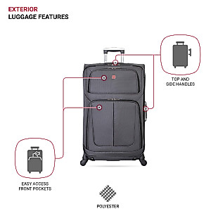 SwissGear Sion Softside Luggage with Spinner Wheels, Dark Grey, 3 Piece Set (21/25/29)