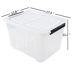 Yarebest 4-Pack Latch Storage Box, 30 Liter Clear Large Plastic Box Tote Bins with Wheels