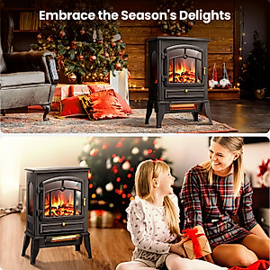 Kismile Electric Fireplace Stove,1500W Infrared Fireplace Heater with 3D Realistic Flame,Overheating Protection,16inch Portable Freestanding Electric Fireplace for Indoor Use