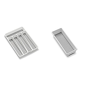 madesmart Classic Mini Silverware Tray - White & Classic 9.8 x 3.8 Bin - White | CLASSIC COLLECTION | Multi-Purpose Storage Organizer | Soft-grip Lining and Non-slip Rubber Feet