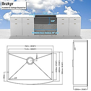 Brzkyr 30 inch Farmhouse Kitchen Sink Gunmetal Black Stainless Steel Apron Front 16 Gauge R10 Deep Single Bowl Kitchen Farm Sinks
