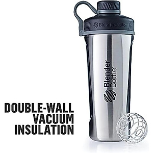 BlenderBottle Radian Shaker Cup Insulated Stainless Steel Water Bottle with Wire Whisk, 26-Ounce, Matte Rose Pink