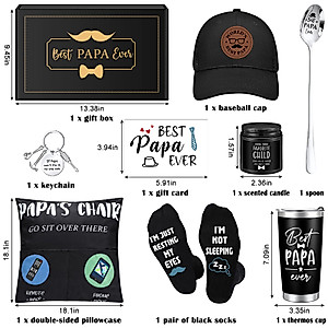 VitalCozy 9 Pcs Papa Gifts for Christmas Grandpa Birthday Gifts from Grandkids Daughter Include Pillow Cover Tumbler Spoon Keychain Socks Hat Card Scented Candle Gift Box for Dad Papa Thank You Gifts