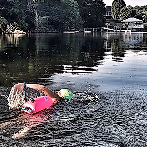 New Wave Swim Buoy for Open Water Swimmers, Triathletes and just Your Swim Buddies - Tow Float for Safe Swim Training, Kayaking & Snorkeling (Pink PVC Medium-15L)