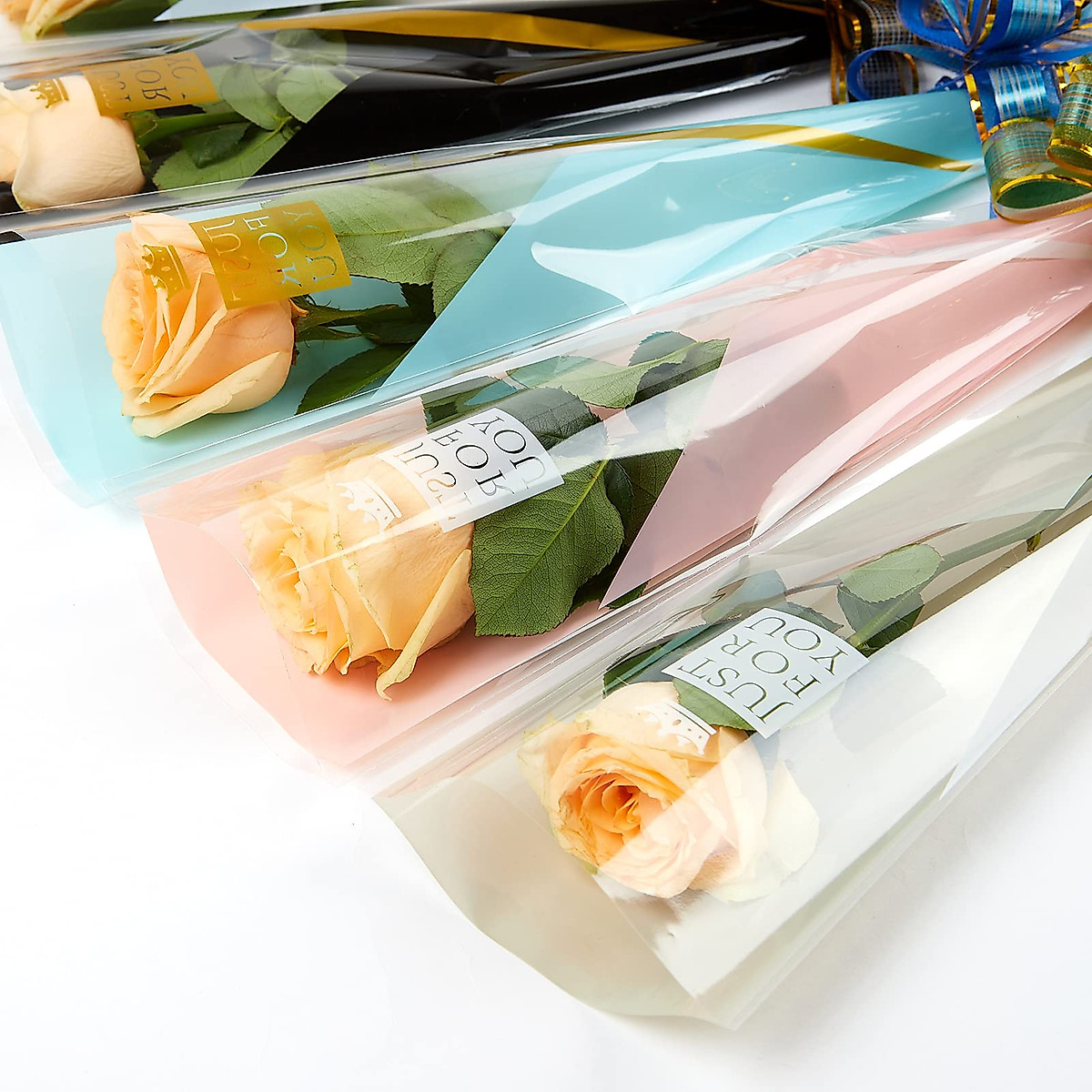 Aylmrice Single Rose Packaging Bag Valentines Day Single Rose Sleeve Flower Bags for Bouquets Wrapping Paper Bouquet Sleeves Envelopes 100Pcs S-Black