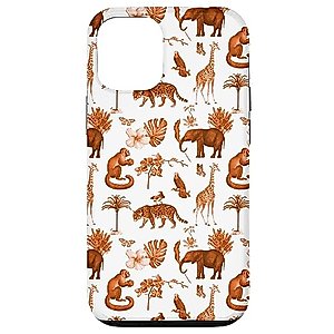 iPhone 14 Pro Orange Jungle Toile Pattern, Leopard, Monkey, Palm Trees Case