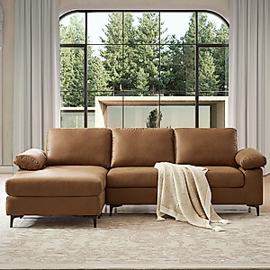 100.8" Sectional Sofa,Faux Leather Couch with Reversible Chaise,Mid-Century L Shaped Sofa Couch for Living Room, Apartment,Office (Brown, Loveseat)