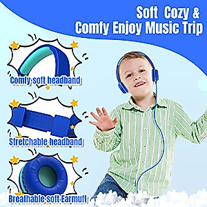 Jimonyer Kids Headphones for School, 3.5mm Jack Wired Safe Volume Limit Headphones for Kids, HD Stereo Sound On-Ear Girls Boys Toddler Headphones for Tablet, iPad, Kindle,Blue Green