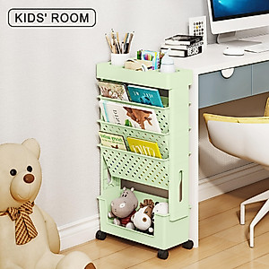 yeavs 5-Tier Mobile Bookshelf, Rolling Bookcase Book Storage Rack, Movable File Folder Organizer Cart with Wheels for Home Study Office Living Room Classroom, Green