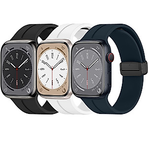 for Apple Watch Band 44mm 40mm 38mm 45mm 41mm 42mm Women/men,Magnetic D-buckle Silicone Sport Strap Correa WristBand for Apple Watch Ultra Band 49mm Series 8/ultra/7/SE/6/5/4/3/2/1,iWatch Bands 3 Pack