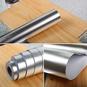 Kitchen Backsplash Oil-Proof Wall Stickers, Heat Resistant Self Adhesive Aluminum Foil Peel and Stick Papers for Cabinet Drawer Dresser 11.8" x 200 inches(Leather Texture)