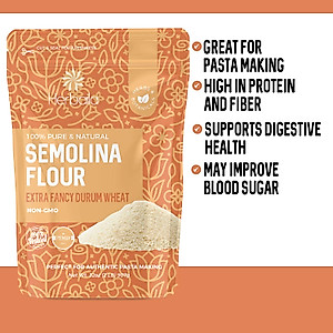 Semolina Flour 2lbs / 32oz, Fine Semolina Flour for Pasta, Pizza Dough, Cake Flour and Bread Flour, 100% Fine Ground All-Natural Durum Wheat From CANADA.