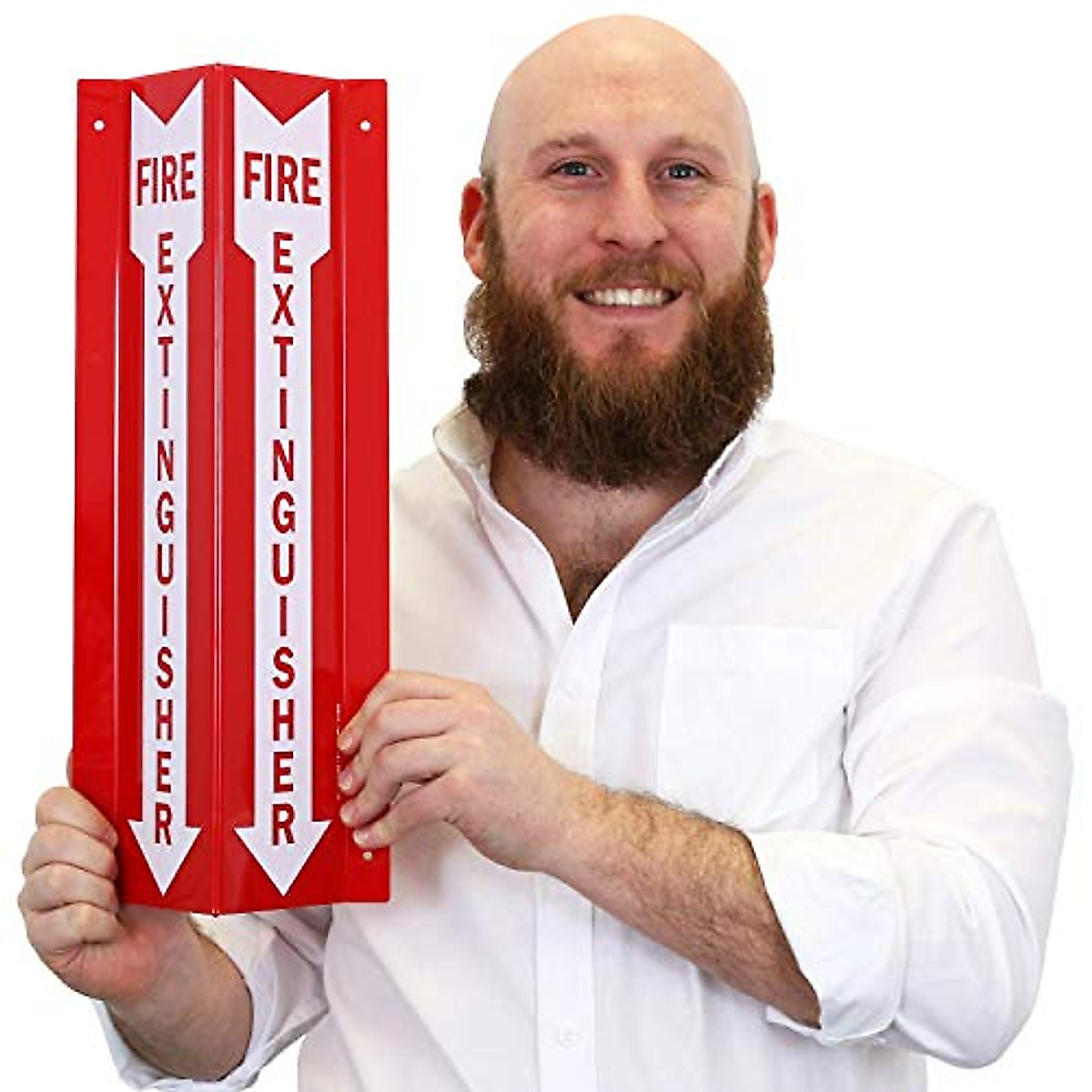 SmartSign “Fire Extinguisher” Projecting Sign, Fire Extinguisher with Arrow | 4" x 18" Polished Acrylic