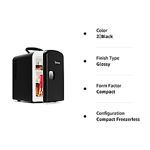 AstroAI Mini Fridge Portable AC/DC Powered Thermoelectric System Cooler and Warmer 4 Liter/6 Can for Cars, Homes, Offices, and Dorms,Black (Renewed)