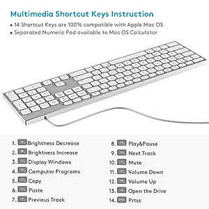 All-Aluminum Wired Keyboard for Apple Mac OS,Plug-n-Play Cable Connection in USB-A+C Port,Full Size USB Keyboard with Numeric Keypad for iMac/Mac Mini or MacBook Pro/Air Laptop