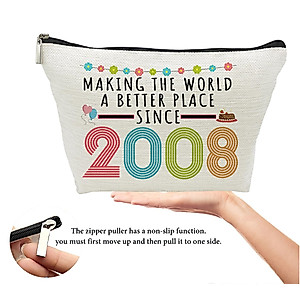 16th Birthday Gifts for Girls, Funny 16 Year Old Gift Makeup Bag, 2008 16th Birthday Makeup Bags for Her, Teens, Sister, Daughter, Niece, Granddaughter, Making The World a Better Place Since 2008