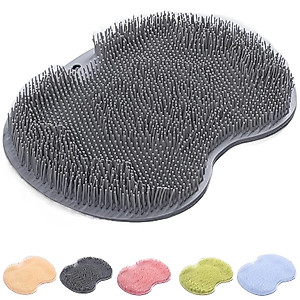 IHOUZE Shower Foot & Back Scrubber, Wall-Mounted Scrubber with Suction Cups, Silicone Bath Massage Cushion Brush, Massager Mat, Gentle Exfoliating and for All Kinds of Skin Gray