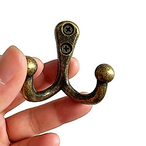 Mokife 5 Pack Coat Hooks Heavy Duty Vintage Double Wall Hook Strong Entrance Hangers for Hanging Clothes Jackets Robes Towels Hats Keys Bags Cups, Bronze