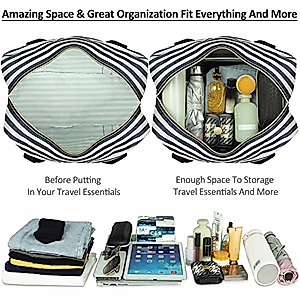 Travel Duffel Bag Foldable Weekender Overnight Bag for Men Women Lightweight Carry on Tote Bag For Spirit Airlines Blue White Stripes