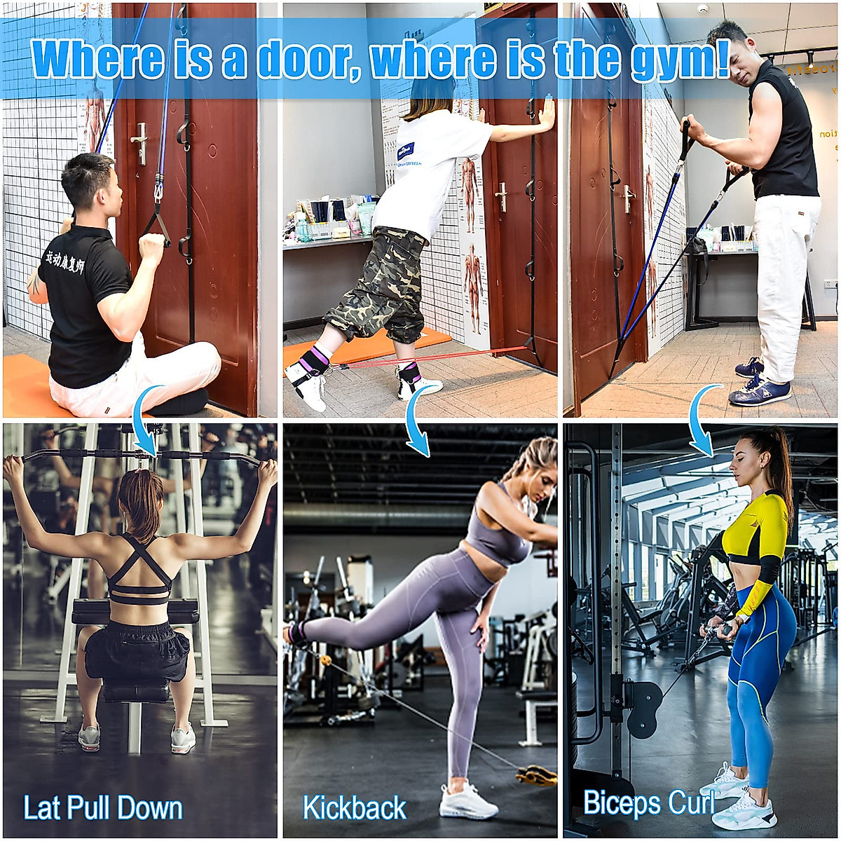 Brebebe Multi-Point Resistance Band Anchor for Home Gym - Portable Door Attachment Set for Resistance Band Exercises and Workouts