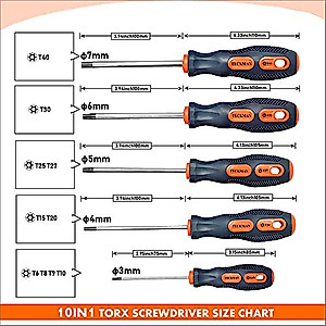 Torx Screwdriver Set,TECKMAN 10 in 1 Magnetic Torx Security Screwdrivers with T6 T8 T9 T10 T15 T20 T25 T27 T30 T40 Long Bit for Stihl Saws,Dyson Vacuum,Motorcycle,Bicycles,Automobile and Dishwasher
