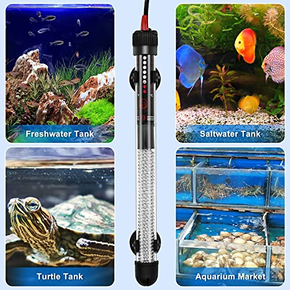 2 Pack 300W Submersible Aquarium Heater, Adjustable Temperature Fish Tank Heater with Thermometer, Protective Case and Suction Cup for 40-90 Gallon Saltwater Freshwater Fish Tank, Turtle Tank