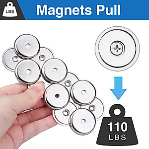 E BAVITE Neodymium Cup Magnets, Rare Earth Magnets with Heavy Duty, Hold up to 110 Lbs, Cup Magnet with Countersunk Hole and Stainless Screws for Kitchen, Craft, Office and So on – Pack of 12