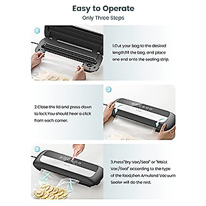 TRUDIN Food Vacuum Sealer Machine With 【Dry & Moist】 Sealing Modes, Automatic Vacuum Sealer for Food Preservation With Starter Kit, Built in Cutter, Led Indicator, Easy to Clean Storage