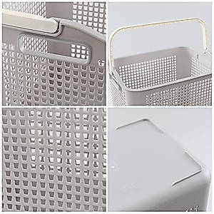 Asking 4-Pack 35 L Plastic Laundry Baskets, Gray Clothes Basket with Handle
