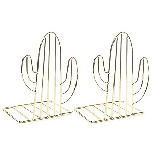 Wonzonewd File Sorters 1Pair Creative Cactus Shaped Metal Bookends Book Support Stand Desk Organizer Storage Holder Shelf for School Office Supplies (Color : Golden)