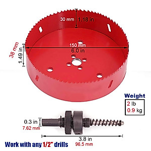 6 Inch Hole Saw for Cornhole Board Metal Plastic Fiberboard, 6 Inch (150mm) Hole Saws Heavy Duty Steel Design Great for Trim kit Making Cornhole Board (6 inch, Red)