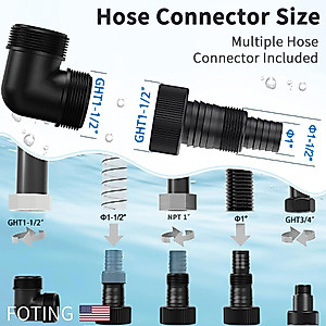 FOTING 1/2HP Submersible Water Pump with Stainless Steel Base - Removes Water to 0.04" Depth, 2450GPH Portable Sump Pump for Puddles, Pools, Boats, Gardens & Ponds - 10Ft Cord Included