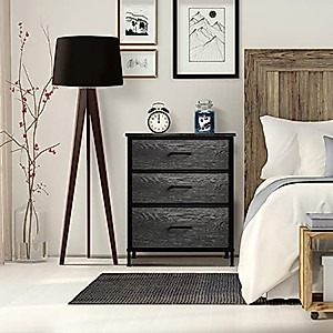 Sorbus Nightstand Dresser with 3 Faux Wood Drawers - Bedside Table Chest with Storage - Bedroom, Living Room, Closet & Dorm Furniture-Lamp Stand - Steel Frame, Wood Top, Easy Pull Fabric Bins
