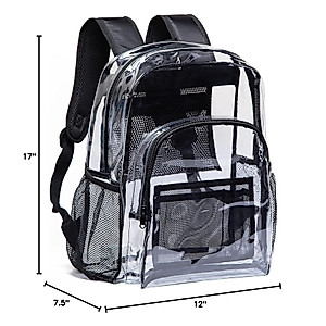 Vorspack Clear Backpack Heavy Duty PVC Transparent Backpack with Reinforced Strap for College Workplace - Black