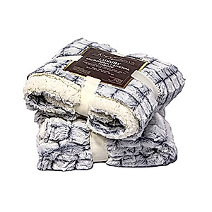 Blue Ridge Home Fashions Micromink Luxury Sherpa Blanket Reversible Throw Size 50 x 60'' Cozy Blanket Extra Warm Super Soft Cozy Plush for Couch/Bed -Navy, 2PACK, (K418242)