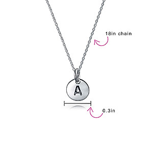 Tiny Minimalist ABC Round Disc Block Letter Alphabet A Initial Pendant Necklace For Teen For Women .925 Sterling Silver