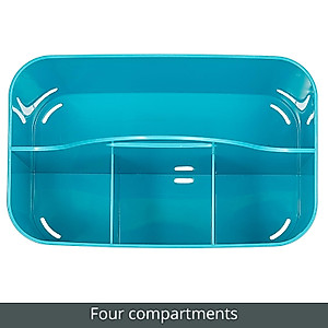 mDesign Small Plastic Shower/Bath Storage Organizer Caddy Tote with Handle for Dorm, Shelf, Cabinet - Hold Soap, Shampoo, Conditioner, Combs, Brushes, Lumiere Collection, Ocean Blue